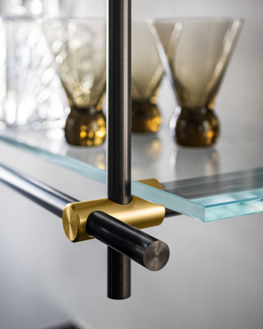 Ceiling Mounted | Suspended Shelving with Glass Shelves | Amuneal Coll