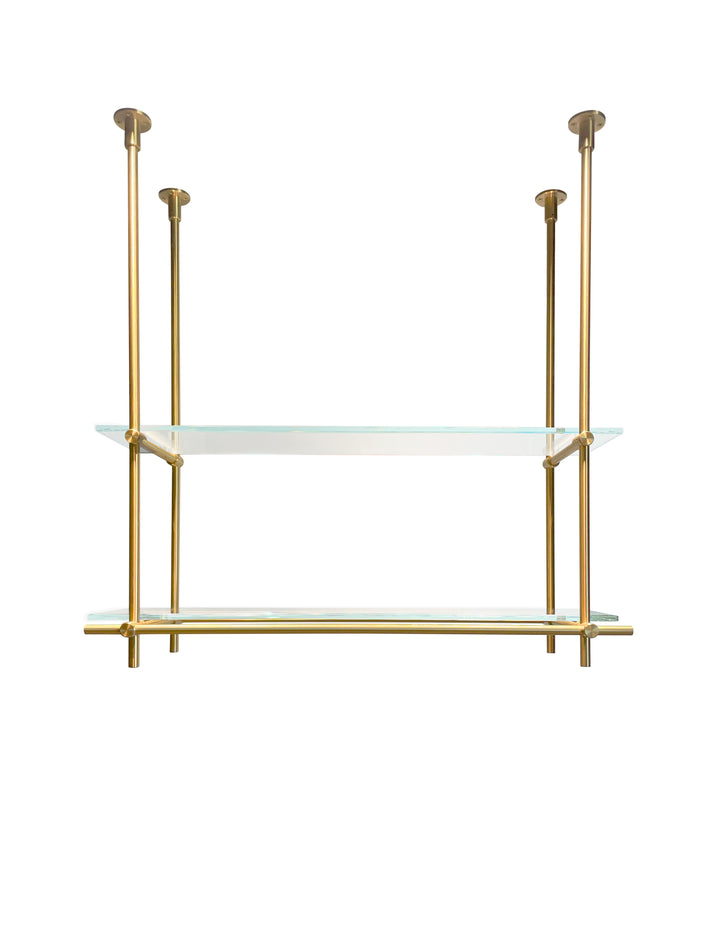 Ceiling + Wall Mounted | Floating Shelving | Warm Brass with Glass She ...
